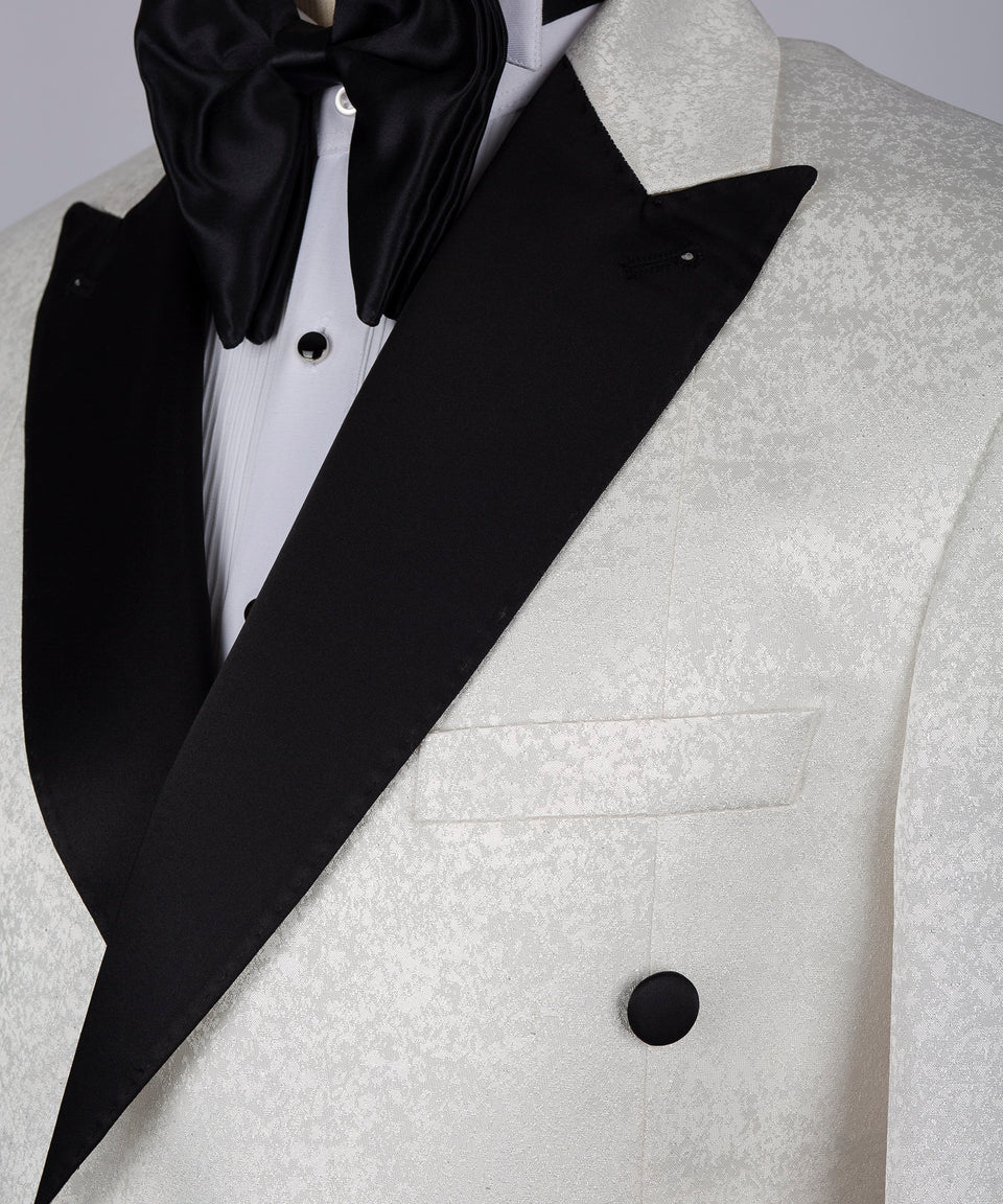 BLACK SATIN COLLAR WHITE PATTERNED TUXEDOS – Dio Babylonian