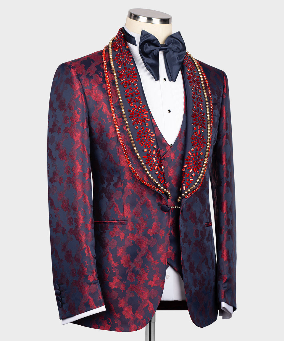 Claret Red Leopard Patterned Stone Custom Tuxedo – Dio Babylonian