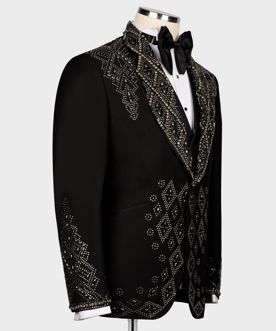 Dark Silver Stone Embroidered Custom Desing Tuxedo – Dio Babylonian